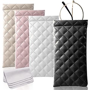 MZYOUHUO 4 Pcs Squeeze Top Sunglass Case with Cleaning Cloth, Soft Leather Eyeglass Case Portable Sunglasses Pouch