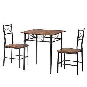 MEGOIVARTEN 3 Piece Small Square Dining Table Set for Kitchen Breakfast Nook, Pub Dining Set, Modern Square bar Table and Stools for 2, Wood Grain Tabletop for Compact Space w/Steel Frame