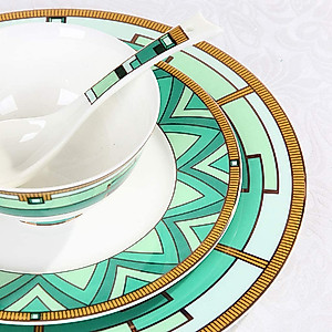 Tabletop Dinner SetsHome Tableware Set Ceramics Dinner Sets, Plate/Bowl/Soup Pot | 62 Pieces Upscale Bone China Dinnerware Set - Green Pattern Porcelain Combination Set for Restaurant