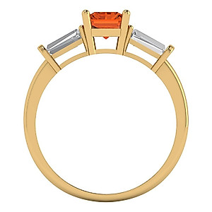 Clara Pucci 1.95 Emerald Baguette cut 3 stone Solitaire Pink Tourmaline Designer Wedding Anniversary Bridal Ring 14k Yellow Gold 6.5