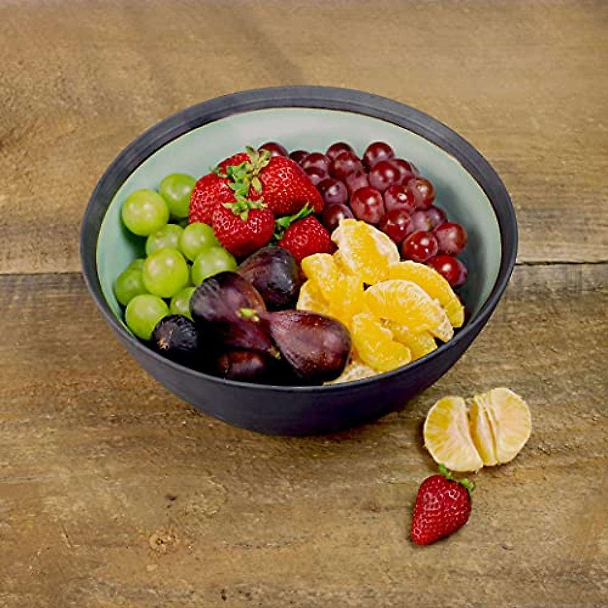 Euro Ceramica Diana 9" Serving Bowl, 8.94 x 8.66 x 4.72, Mint Green/Graphic Grey