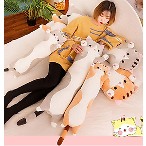 123Arts Cartoon Cat Soft Plush Long Throw Pillow Lifelike Animal Neck Pillow Plush Toy