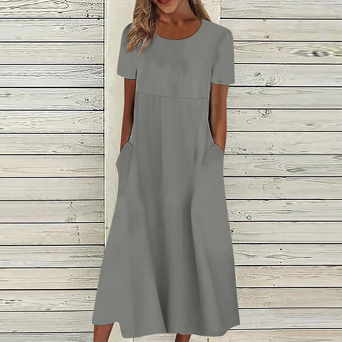 Women Shirts for Leggings Summer Calf Length Cover Up Womens Short Sleeve Dressy Casual Print Cotton Crewneck Ruched Baggy Soft Pullover Gray.