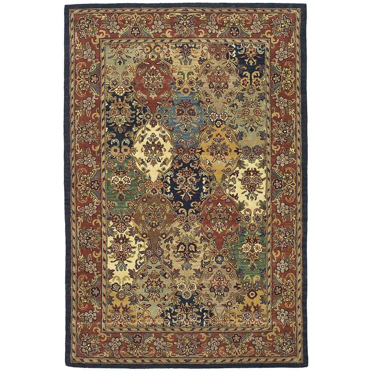 SAFAVIEH Heritage Collection Area Rug - 6' x 9', Multi & Burgundy, Handmade Traditional Oriental Wool, Ideal for High Traffic Areas in Living Room, Bedroom (HG911A)