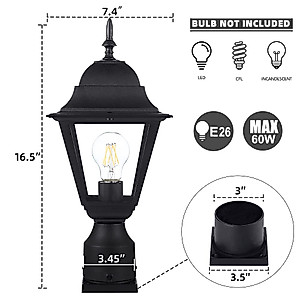 Windben Outdoor Post Light,Lamp Post Light Fixture,Post Lantern with Pier Mount Base,Matte Black,7.4in,Suitable for Gardens,Yards,Balconies,Passages or Entrances,etc