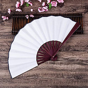 RAZZUM Decorative Folding Fans DIY Chinese Fan Japanese Plain Color Bamboo Large Rave Folding Hand Fan Event Home Party Supplies for Men/Women Hand Fans fan (Color : One Size)