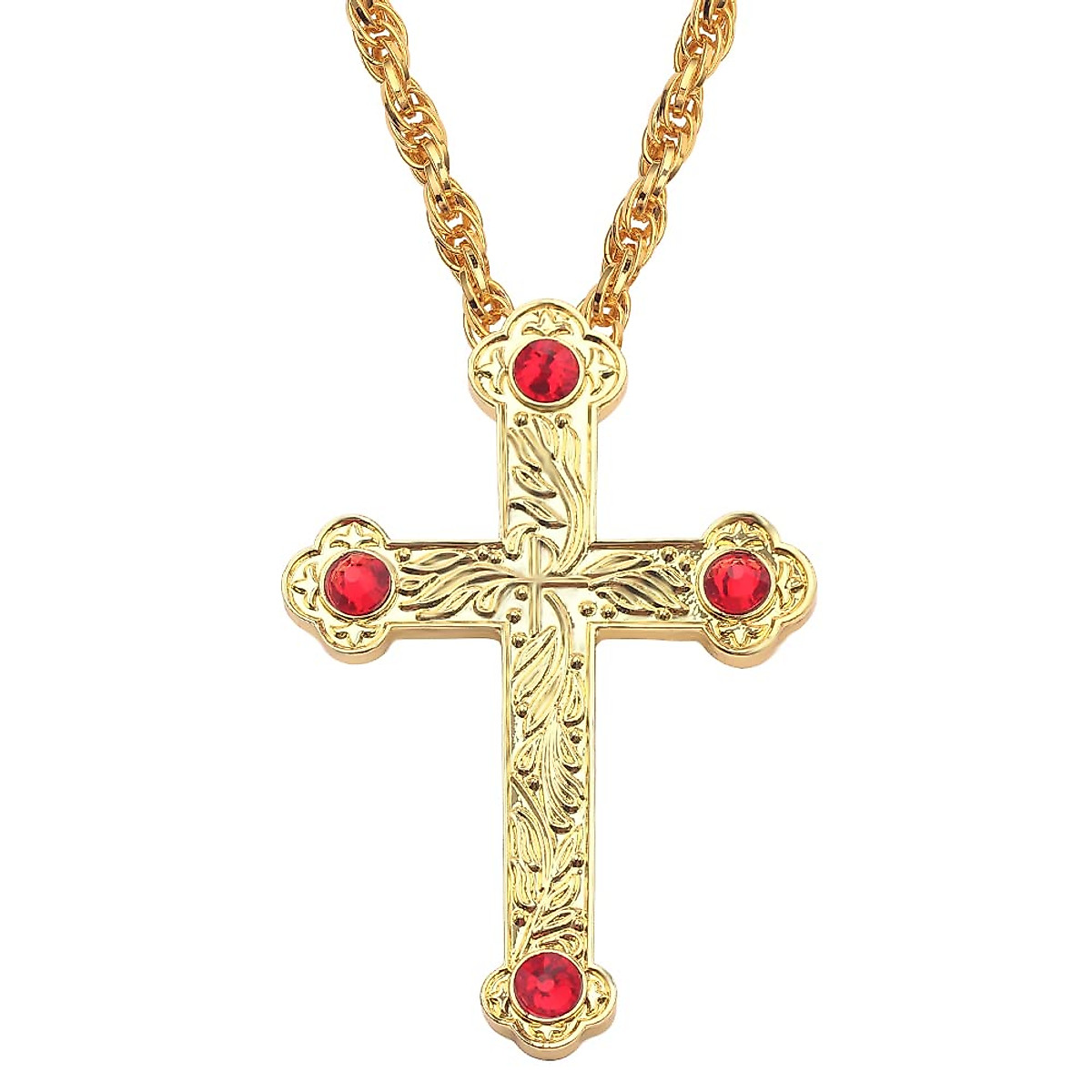 Religious Jesus Crucifix Jeweled Necklace - 18k Gold Plated Jeweled Pectoral Cross Necklace Zircons Crystals Christian Church Golden Priest Crucifix Orthodox Jewelry Baptism Gift Religious Icons (B)