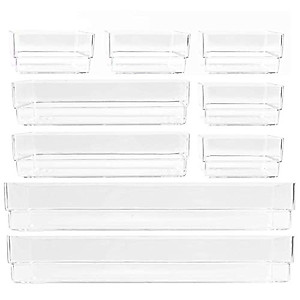 Houseables Drawer Organizer, Bathroom Storage, (3”x2”), (6”x2”), (9”x2”), 9 Pack, Clear, Various Sizes, Plastic, Dividers, Organizers, BPA Free, Eco-Friendly, For Cosmetics, Kitchen, Easy to Clean