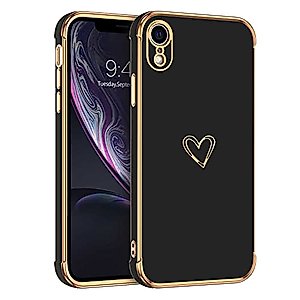 BENTOBEN iPhone XR Case, iPhone XR Phone Case, Cute Heart Pattern Slim Fit Soft Flexible Shockproof TPU Bumper Protective Women Girls Boys Men Non-Slip Lightweight Cover for iPhone XR 6.1“ 2018, Black