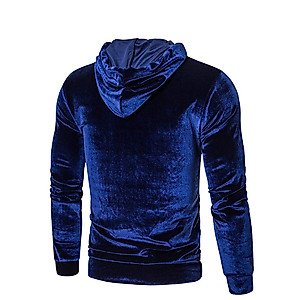 Maiyifu-GJ Men's Velvet Velour Slim Fit Hoodies Long Sleeve Drawstring Pullover Hoodie Lightweight Warm Hooded Sweatshirt (Dark Blue,3X-Large)