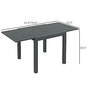 Outsunny Expandable Patio Dining Table for 4-6, 35.5" -70.75" Aluminum Extendable Outdoor Dining Table, Square/Rectangular Patio Table for Garden, Backyard, Poolside, Deck, Gray