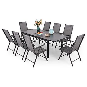 Sophia & William 9 Pcs Patio Dining Set for 6-8 People, Outdoor Folding Furniture Set with Expandable Metal Patio Table and Foldable Textilene Patio Sling Chairs
