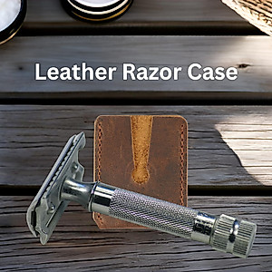 CestAntiQ Leather Double Edge Safety Razor Head Protective Sheath,Brown Shaving Razor Travel Cover, Safety Razor Head Guard, Leather Razor Case, Double Edge Razor Protector, Shaving Accessories Pouch