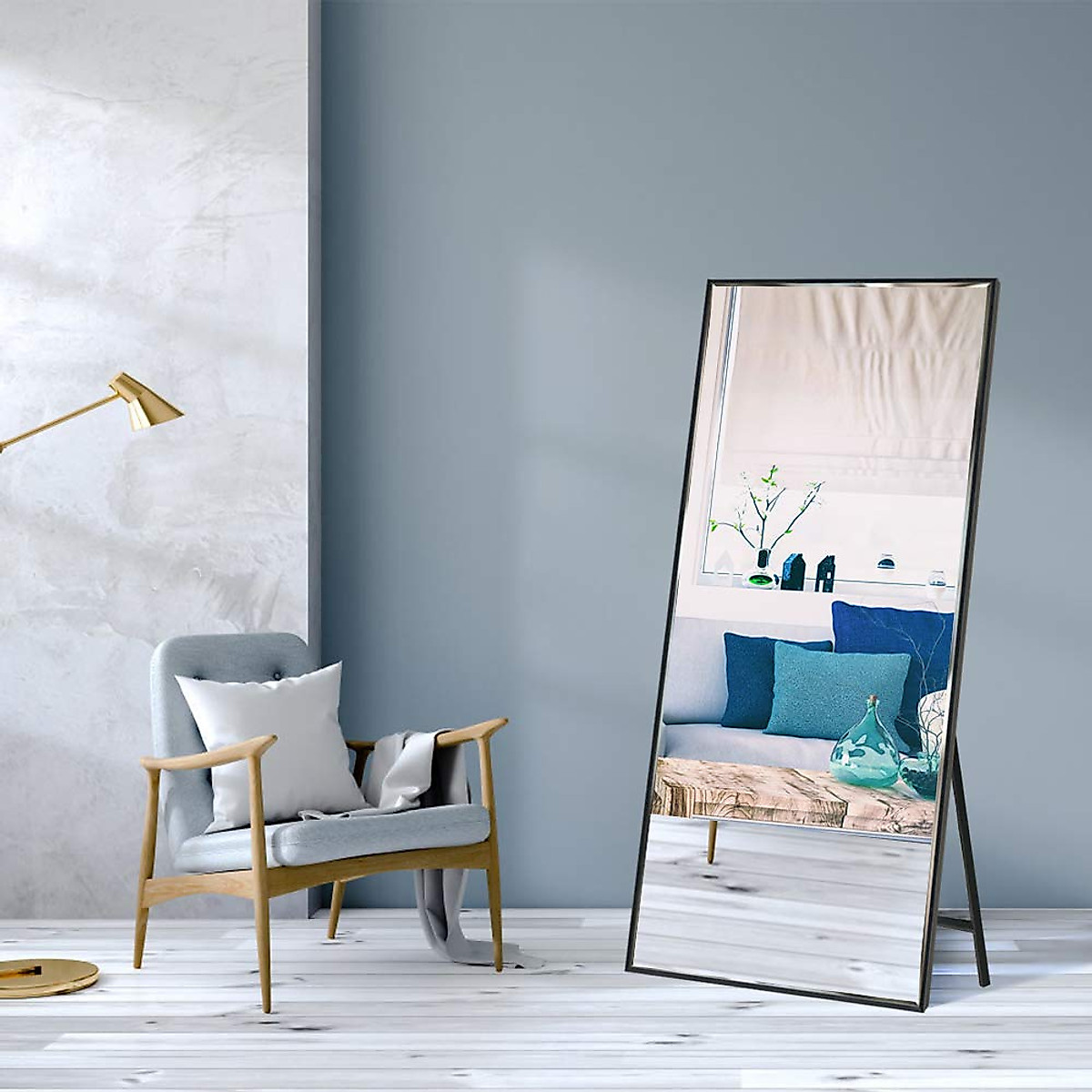 ZBEIVAN Full Length Mirror 65"x23.6" Standing or Wall Hanging, Vertical Black Frame HD Rectangle Full Body Tall Big Floor Stand up or Wall Mounted Mirror