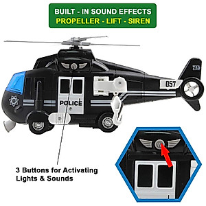 Liberty Imports Police Rescue Helicopter Friction Powered Toy Vehicle for Boys | Push and Go Chopper with Pretend Play Action Lights and Sounds
