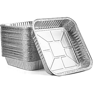 HOMEE Aluminum Pans Disposable, 8 x 8'' Square Disposable Aluminum Foil Pans Stackable Heat Resistant, (50 Pack) Disposable Foil Tray for Baking, Roasting, Broiling and Cooking, Storing, Prepping Food