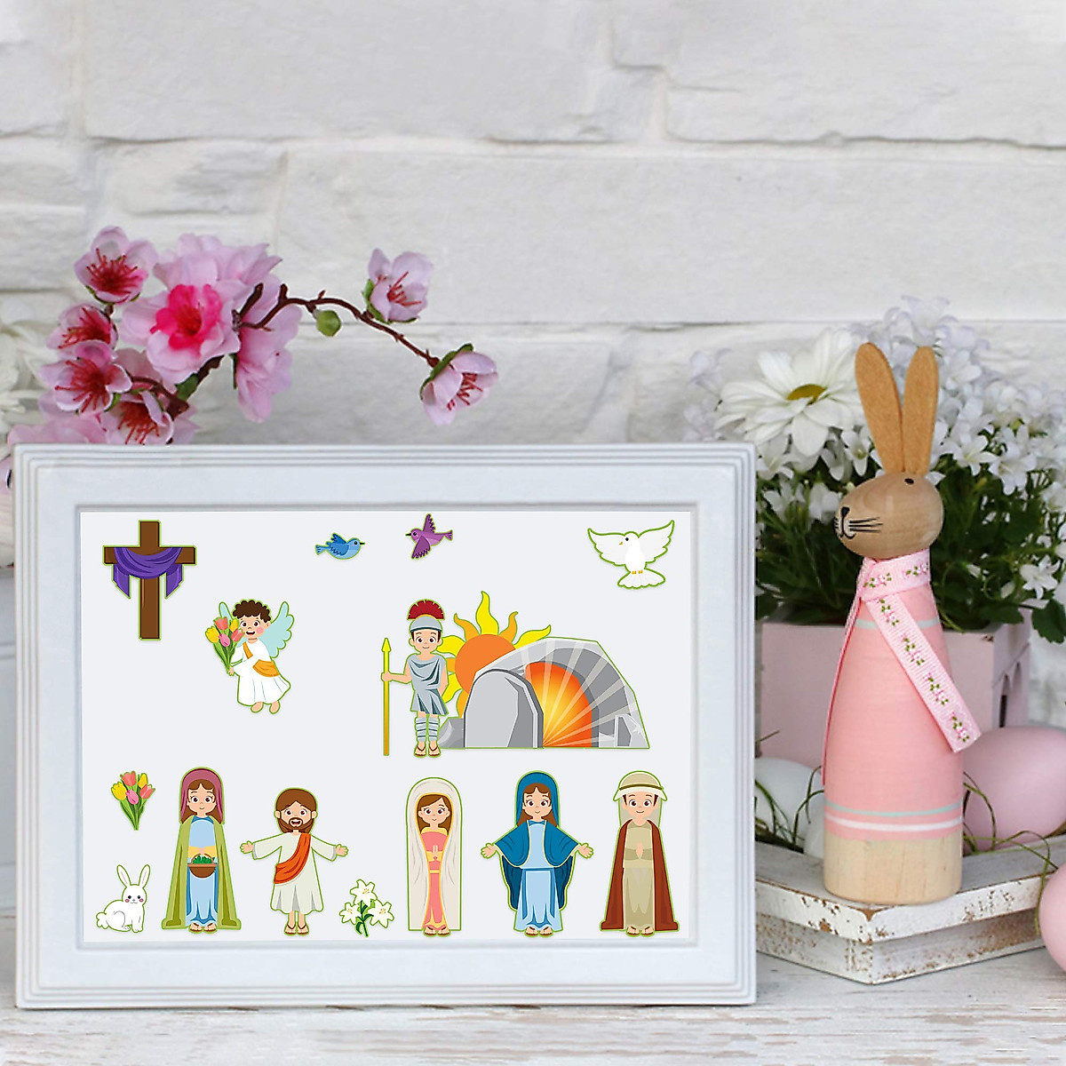 WATINC 40 Sheet Make a He Lives Scene Stickers for Easter Party Supplies, Easter Jesus Resurrection Stickers Birthday Party Game, Easter Religious Education Party Classroom Activity Gifts