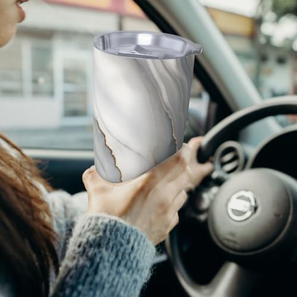 jshmgchw 3d Marble Texture 20oz Tumbler, Car Cup With Lid And Straw, Spill-Proof, Stainless Steel Double Wall Vacuum Insulated Reusable Coffee Travel Mug, For Cold Drinks, Hot Beverage