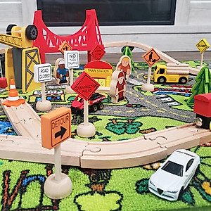 Attatoy Toy Wooden Road Construction Traffic Sign Set; Street Signs Small Toy Cars and Other Diecast Vehicles & Wood Cars & Toys