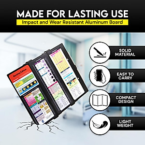 Nursing Clipboard with Nursing and Medical Edition Cheat Sheets 3 Layers Aluminum Foldable Nurse Clip Boards Notepad for Students, Nurses and Doctors (Black)