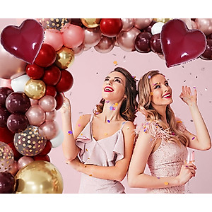152Pcs Burgundy Balloons Arch Garland Kit Birthday Decorations for Women Girls Double-stuffed Burgundy Rose Gold Heart Balloons for Bridal Shower Wedding Bachelorette Anniversary Wine Party Supplies