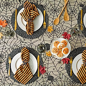 DII Black Lace Overlay Tabletop Collection Gothic Halloween Decor, Tablecloth, 54x72, Spider Web