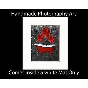 Red Bathroom Decor, Rose Flowers Bubbles Tub 8x10 Print with 11x14 Mat Bath Red Wall Art Picture (Red)