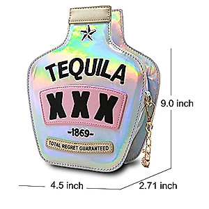 Fozehlad Women Cute Sequins Crossbody Bags Tequila Bottle Shaped Shoulder Handbags Elegant Evening Purse for Girls