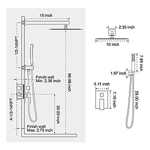HANEBATH Matte Black Shower Faucet Set Complete with 10 Inch Rainfall Shower Head, Wall Mounted Shower Fixtures with Valve and Trim Kit