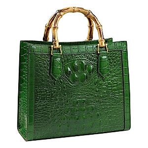 DDQYYSPP Crocodile Pattern Leather Women's Bag Bamboo Top-Handle Satchel Handbags Portable Tote Bag Shoulder Messenger Bags