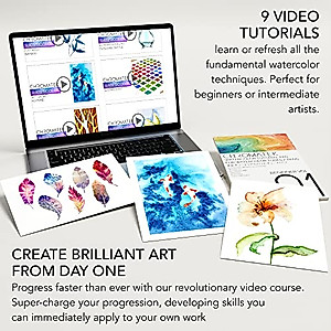 Watercolor Paint Set for Adults, Kids, Beginner & Professional Artists. With Paper, 9 Brushes, Palette, Aqua-pen, Tape, Video Tutorial Series. Watercolor Tubes. Art Supplies - 62 Piece Set