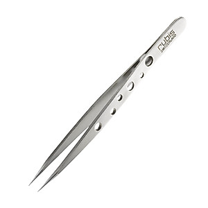 Rubis Hole Pattern Stainless Steel Pointed Tweezers for Precise Eyebrows and Hair Removal, The Elegance Collection,1K011 9.5, Made in Switzerland
