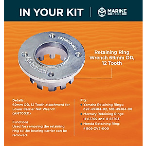 Marine Tech Retaining Ring Wrench 69mm OD, 12 Tooth, Attachment to Wrench Handle (AMT0031), Fits Yamaha, Mercury, Honda Retaining Rings, Removes Bearing Carriers