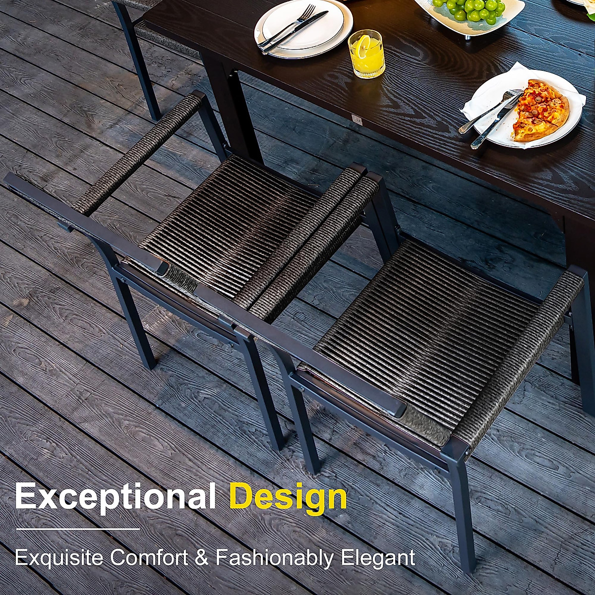 Sundale Outdoor Patio Dining Chairs Set of 4, Wicker Patio Chairs with Metal Frame and Armrests, All-Weather Outdoor Chairs for Patio, Deck, Porch, Yard (Dark Grey)