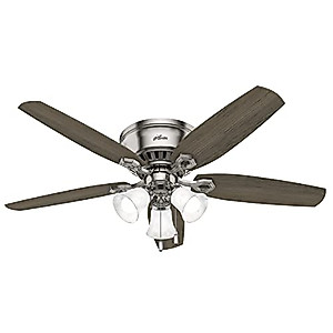Hunter Fan Company Builder 52-inch Indoor Brushed Nickel Traditional Ceiling Fan With Bright LED Light Kit, Pull Chains, and Reversible WhisperWind Motor Included