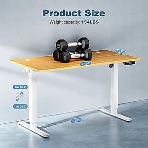 Standing Desk, Electric Standing Desk Adjustable Height, Ergonomic Adjustable Desk with Memory Preset, Computer Desk Stand Up Desk with T-Shaped Bracket Suitable for Home Office, 48 * 24-Natural
