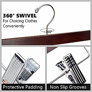 Amber Home Walnut Wooden Pants Skirts Hangers 24 Pack, Solid Wood Trousers Bottom Hanger with 2-Adjustable Clips, Clip Hangers for Slacks, Jeans, Shorts (Walnut, 24)