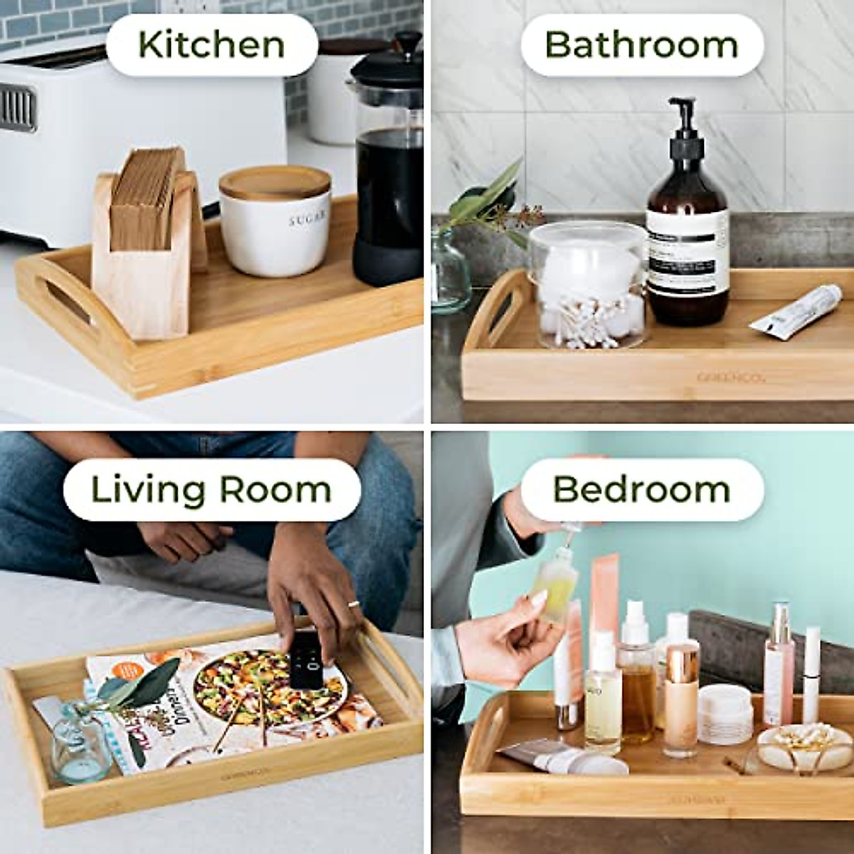 Greenco Bamboo Serving Tray with Handles (Small, Rectangle)