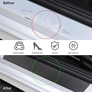 4PCS Cute Funny Cartoon Door Sill Protector with Tire Valve Stem Caps Set, Carbon Fiber Universal Door Sill Sticker Alloy Tire Caps Anti Scratch Decor Anime Car Accessories Set for Fan Gifts