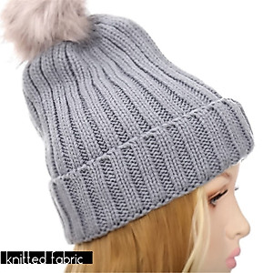 KLKKK Winter Beanie Gray Hat Synthetic Hair with Hair Extension Heat retention Vertical for Women Straight Hair Wavy Hair (Color : Gray, Size : Straight)
