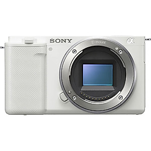 Sony ZV-E10 Mirrorless Camera (Body, White) (ILCZV-E10/W) + 64GB Memory Card + Bag + Card Reader + HDMI Cable + Flex Tripod + Hand Strap + Memory Wallet + Cleaning Set (Renewed)
