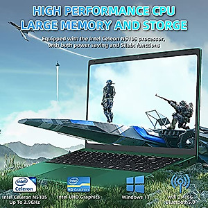 【Win 11 Pro/Office 2019】16 inch Laptop Narrow Bezels FHD (1920*1200) IPS Display, High Performance Celeron N5105 CPU, 16GB RAM, 256GB SSD, with Full Size Numeric Backlit KB, Dark Green (16G+256G SSD)