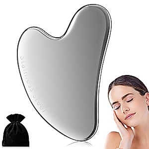 AURUZA Gua Sha Facial Tool, Stainless Steel GuaSha Face Lift Massage Beauty Metal Skin Care Board Scraping Self Skincare Lymphatic Drainage Massager Lift Anti-Aging & Wrinkles Jawline Exerciser Tools