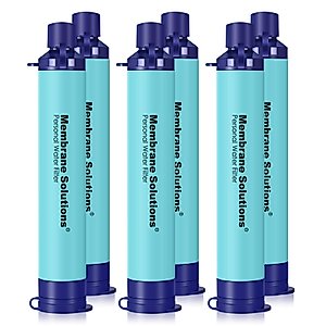 Membrane Solutions Personal Water Filter, Survival Filtration Straw Portable Gear, Emergency Preparedness, Supply for Drinking Hiking Camping Travel Hunting Fishing Team Family Outing (Blue, 6 Pack)