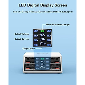 USB Charging Station, 100W 8-Port Charging Station for Multiple Devices with 4 QC3.0+4 USB C PD Ports, Wireless Charger, Multi Fast Charging Hub USB C Charging Station for iPhone,Samsung, iPad