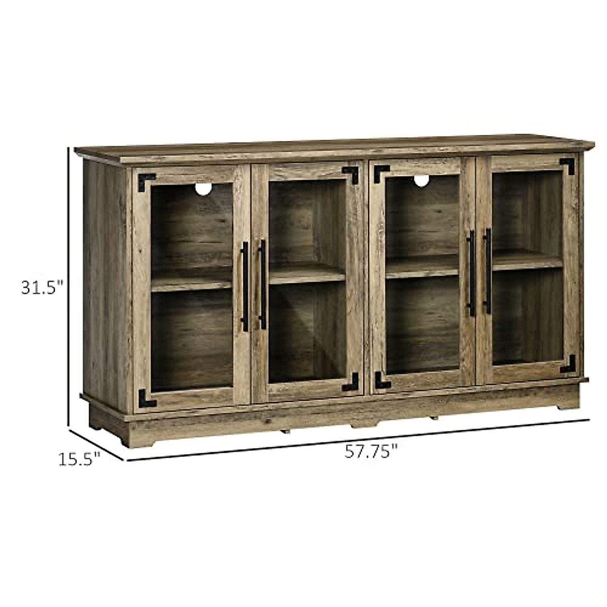 HOMCOM Farmhouse Sideboard, Buffet Cabinet, Coffee Bar Cabinet with 4 Glass Doors, Credenza, Distressed Grey