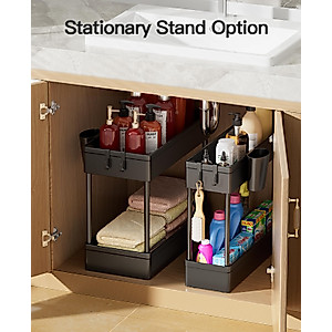 Pipishell Bathroom Cart, 2 Pack Slim Storage Cart Bathroom Organizer with Hanging Cups & Hooks, Bathroom Storage Rolling Cart for Bathroom, Laundry Room, Kitchen, Set of 2, PIUC07BK2