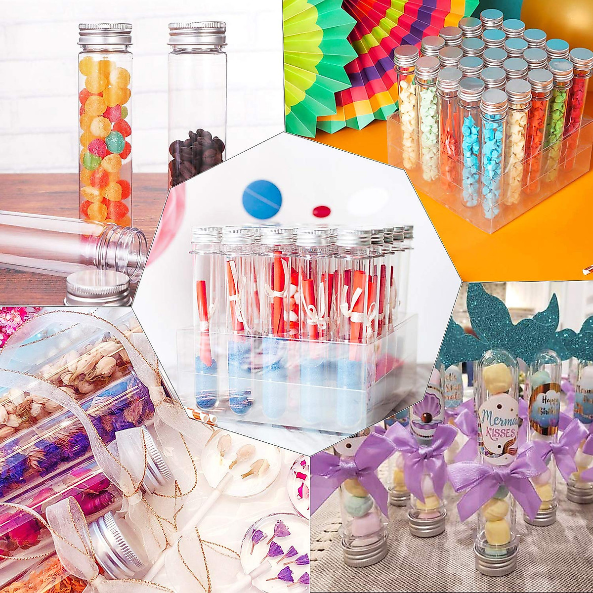 18 Pack 110 ML Plastic Test Tubes with Caps Clear Candy Tubes for Bath Salt Christmas Candy Storage Halloween Science Party Favors