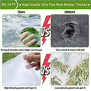 Cludoo 67pcs Garden Mesh Netting Kit,6 Sets Wide Garden Hoops with 10x20 ft Garden Covers Bird Netting& 12 Clips, Garden Protection for Raised Beds Greenhouse Vegetable Plants Flowers Animals
