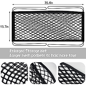 Stuffed Animal Net, Bedside Stuffed Animal Storage Net, Storage Net with Tether for Stuffed Animal Toys, Elastic Bedside Stuffed Animals Net or Hammock with Tether, Expand to 35 Inch 90cm (Black)